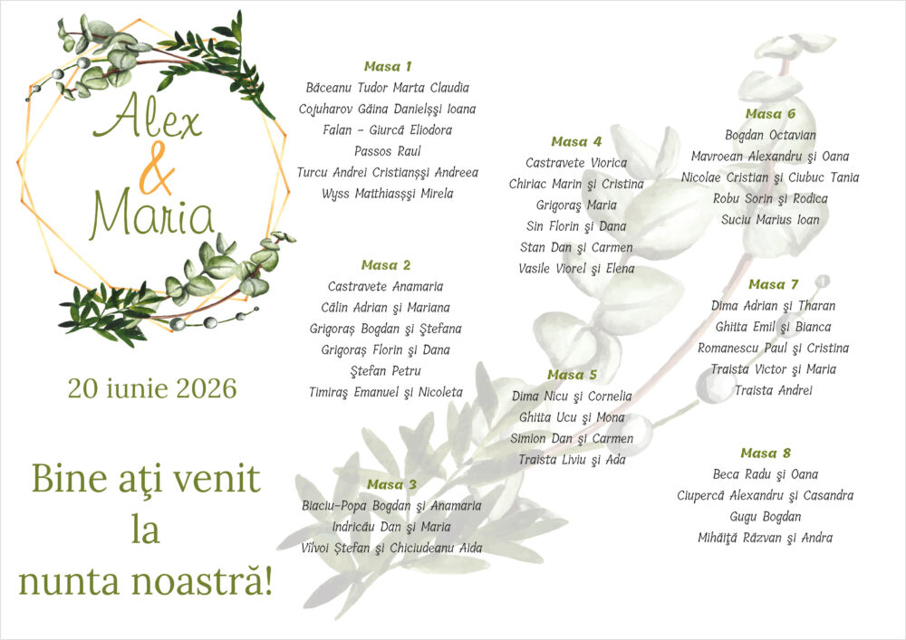 Lista de invitati florala cu chenare model 11 - Hostiss